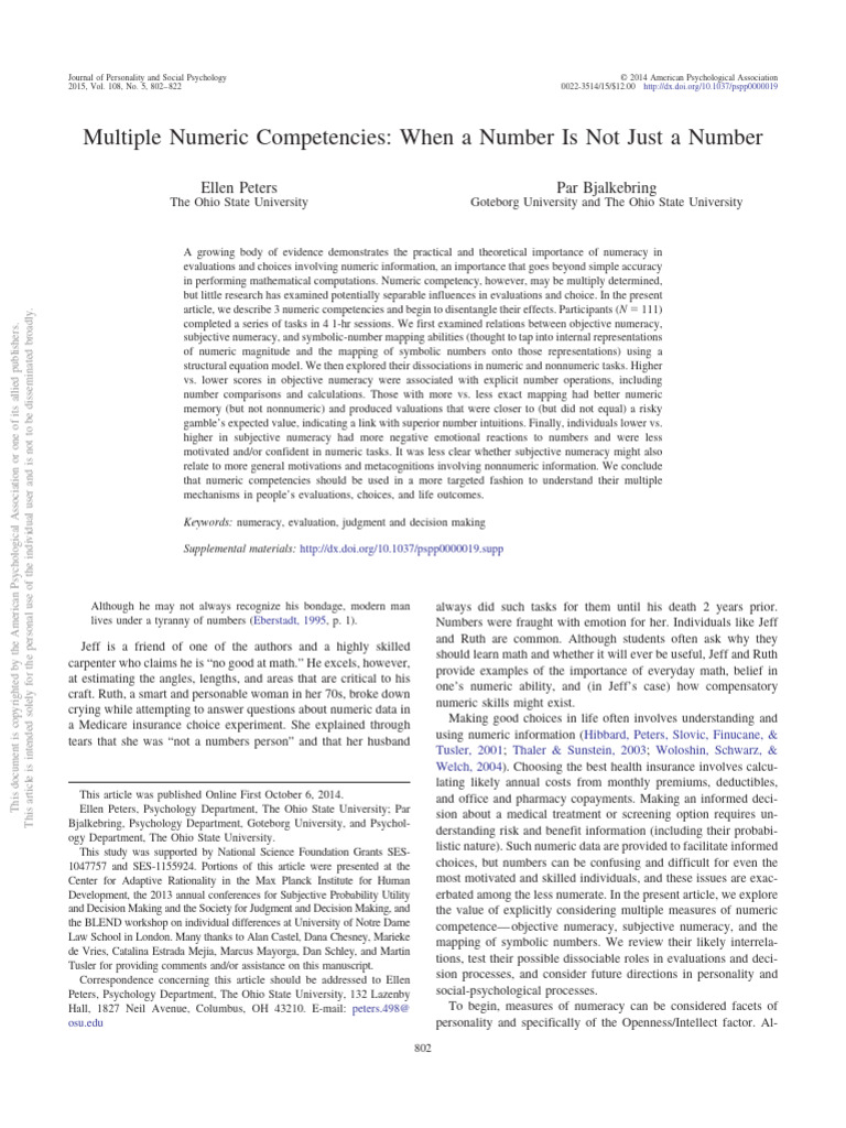 Multiple Numeric Competencies When A Number Is Not Just A Number | PDF