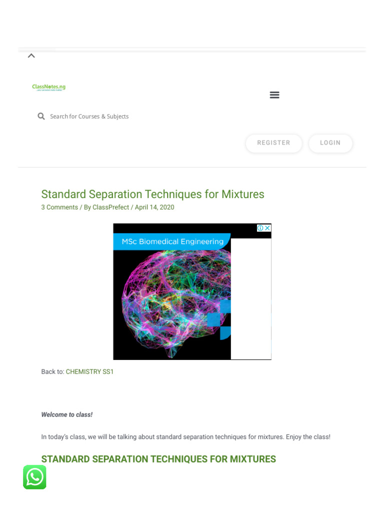 Standard Separation Techniques For Mixtures - ClassNotes - NG | PDF ...