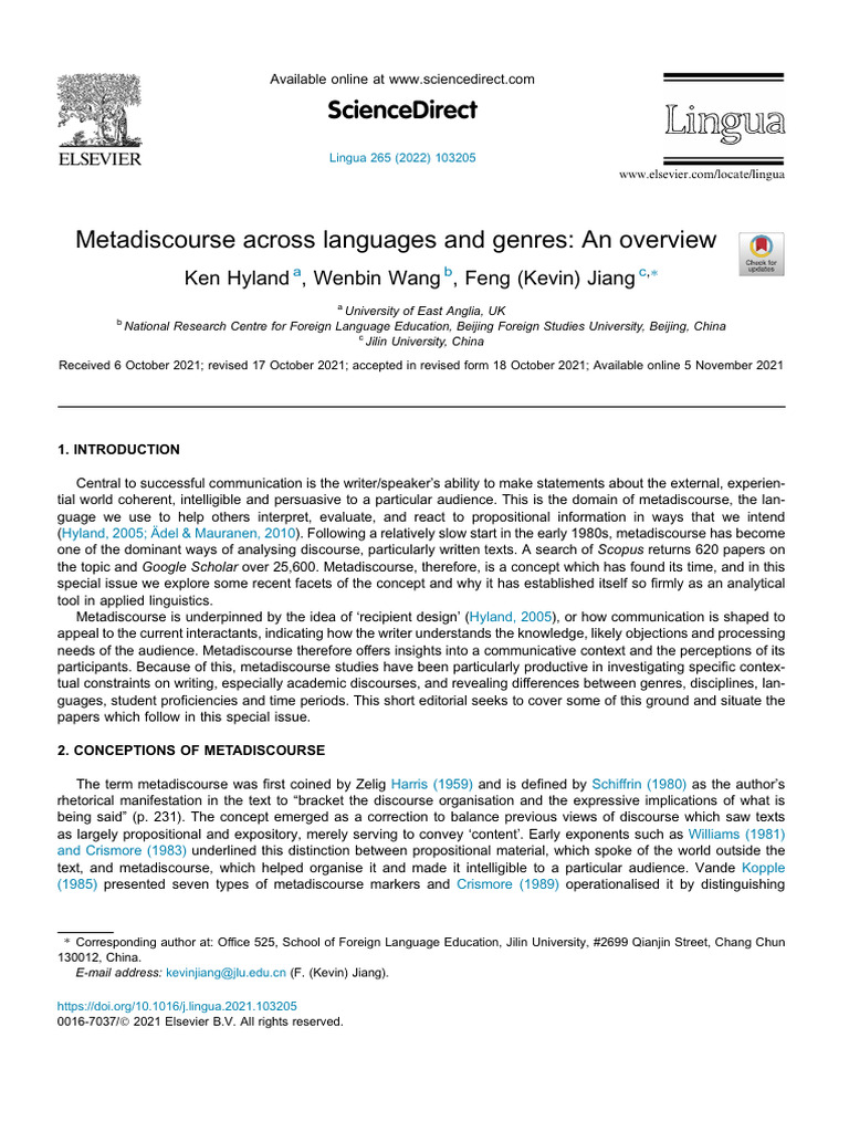Metadiscourse Across Languages and Genres | PDF