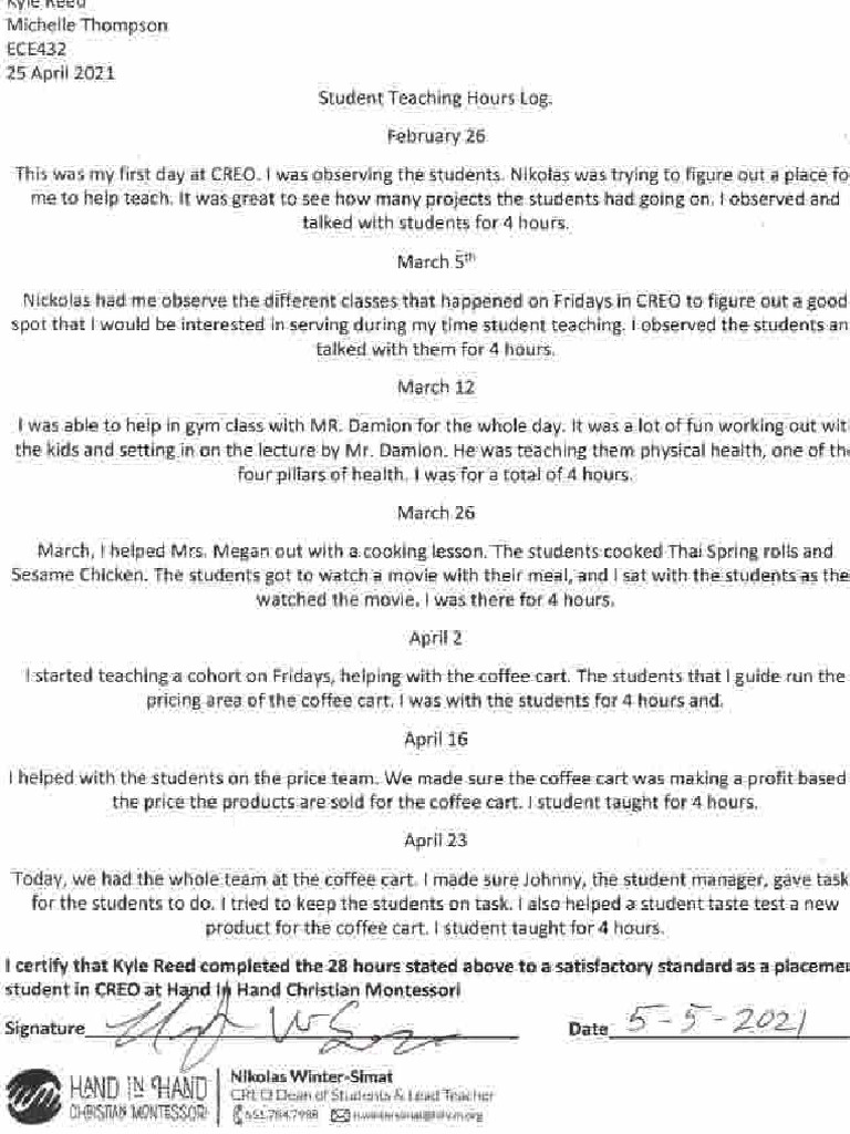 Kyle Reed Hours | PDF