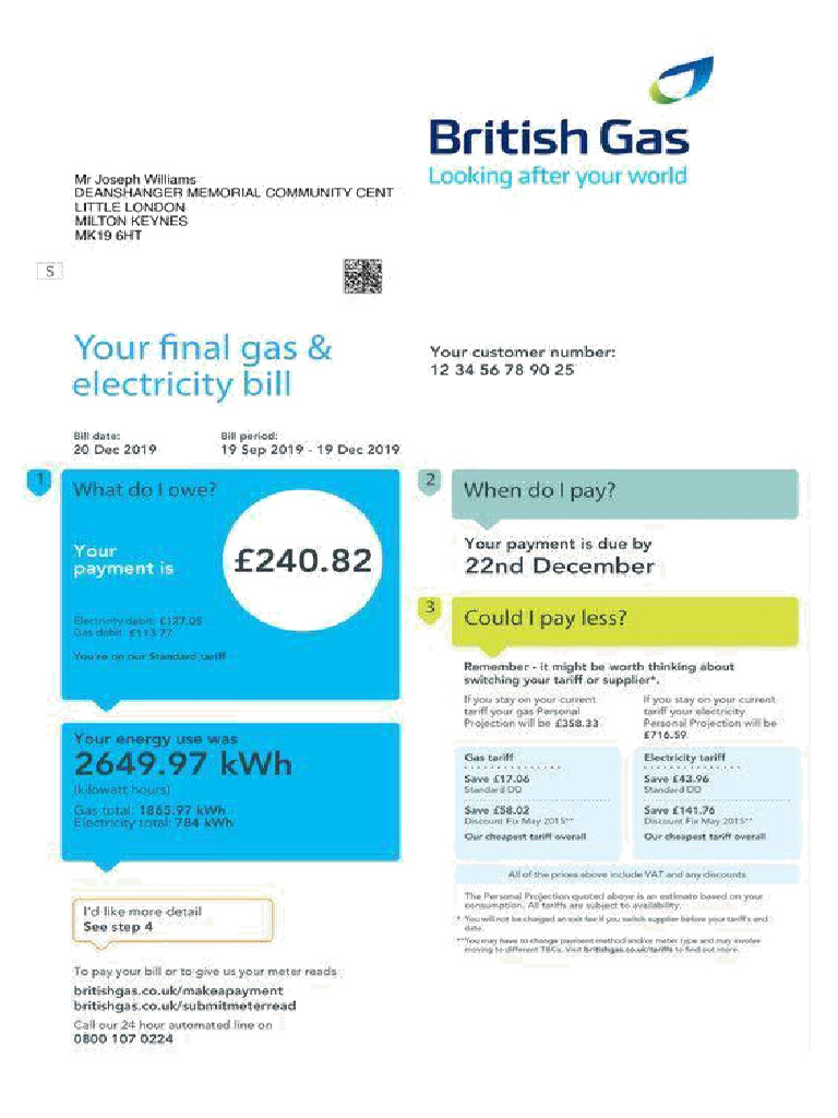 British Gas Electricity Gas Utility Bill PSD Template | PDF