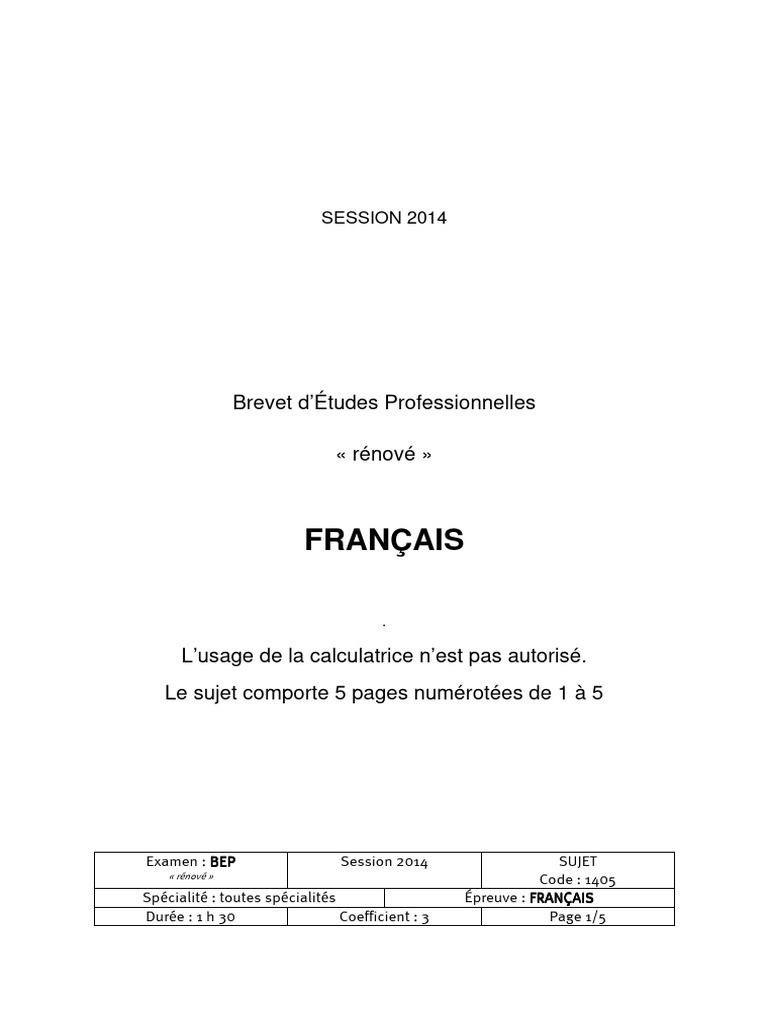 CAP Français Sujet 1 | PDF