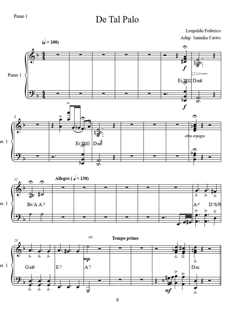 De Tal Palo Reduccion Piano | PDF