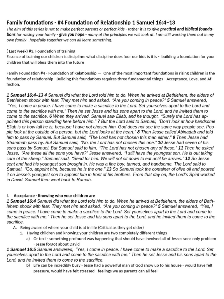 Family Foundations #4 - Foundation of Relationship | PDF