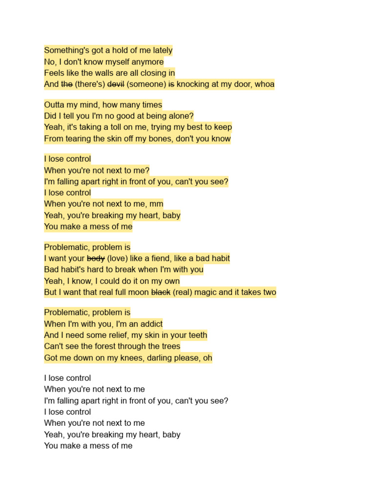 Lose Control Changed Lyrics | PDF