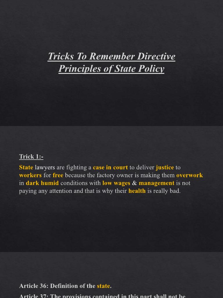 Tricks To Remember Directive Principles of State Policy | PDF