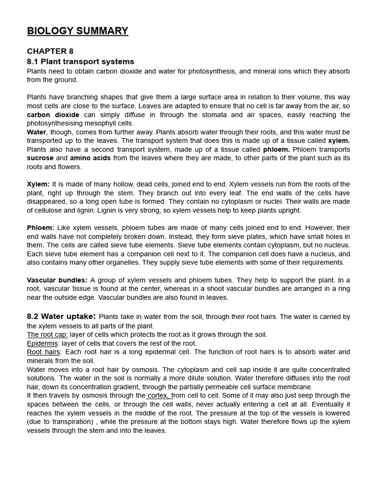 Biology Summary 2 | PDF
