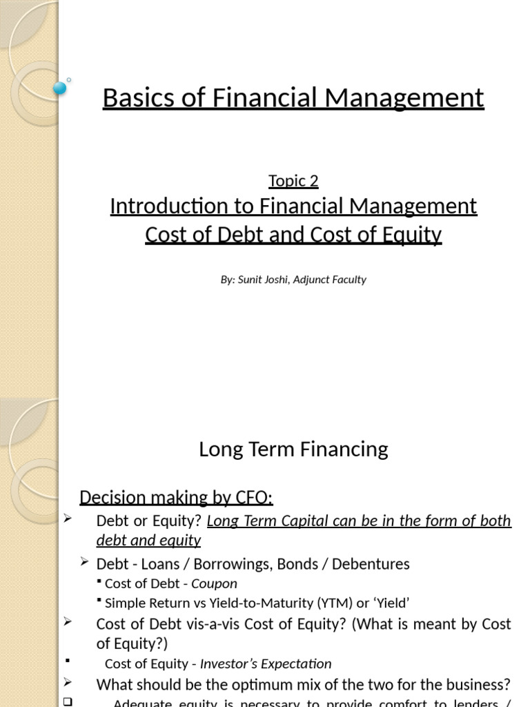 Basics of FM - Introduction To FM - Cost of Debt and Cost of Equity - PPT 2 | PDF