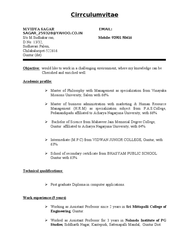 Sagar Resume New | PDF | Master Of Business Administration | Academia