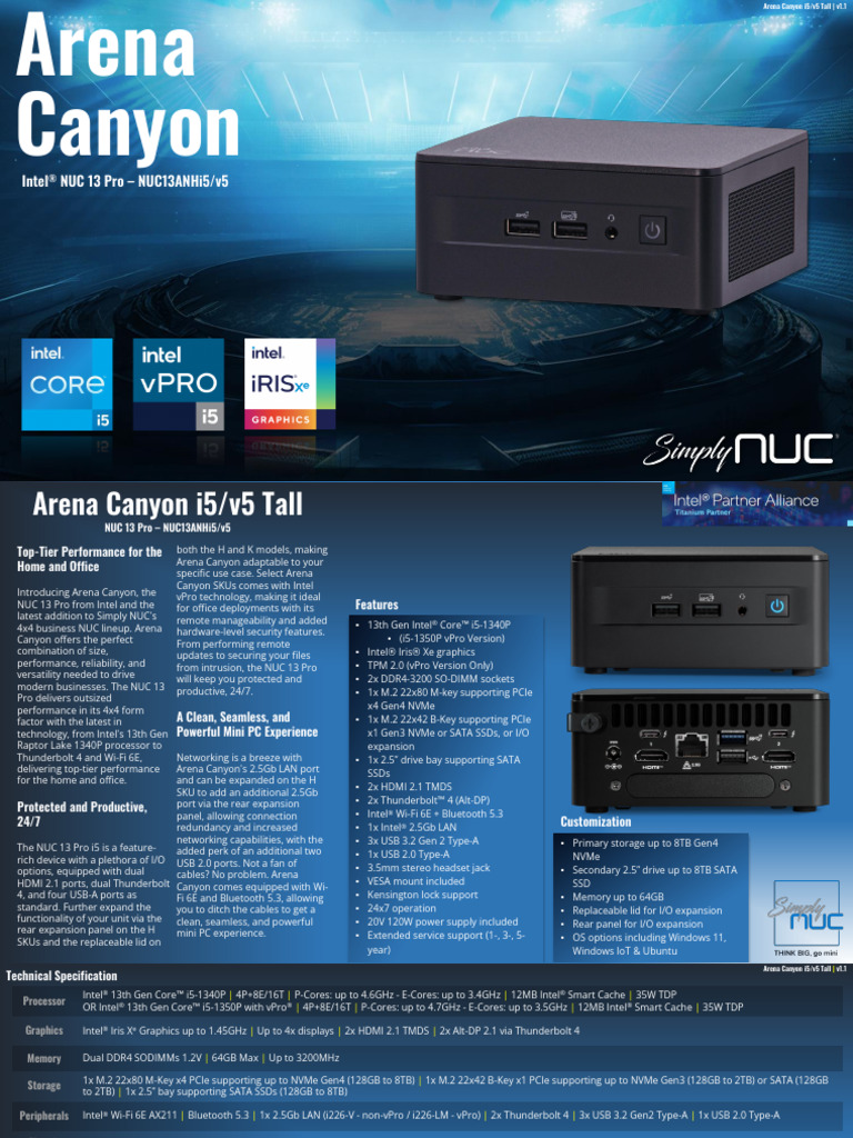 Arena Canyon I5 v5 Tall NUC13ANHi5 v5 v1.1 | PDF