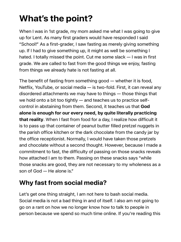A Guide To A Social Media Fasting - LifeTeen - Com For Catholic Youth | PDF