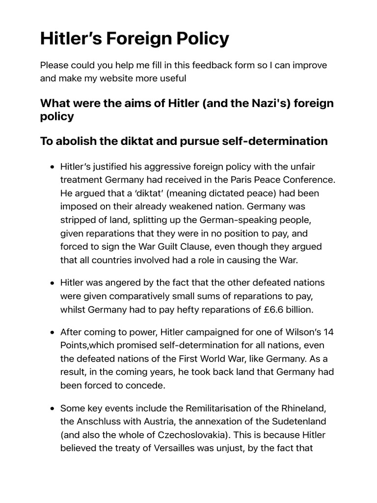 History - From One Student To Another - Hitler's Foreign Policy | PDF