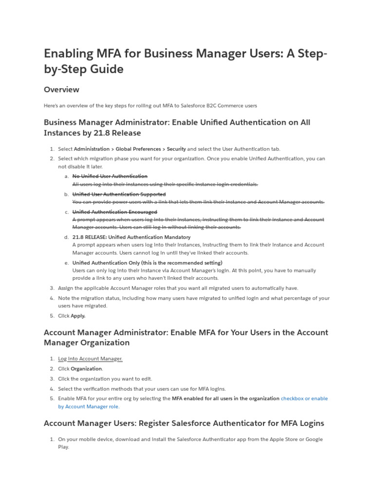 Enabling MFA For Business Manager Users - A Step-by-Step Guide | PDF