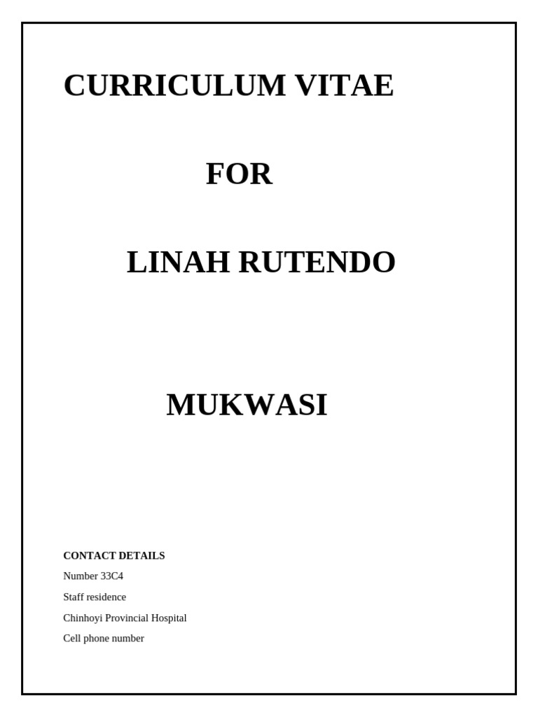 CV For Linah R Mukwasi | PDF