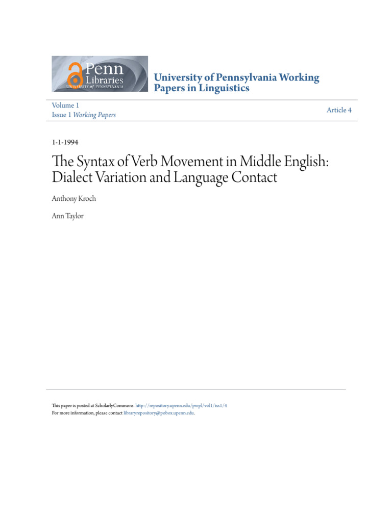 Verb Movement in Middle English | PDF