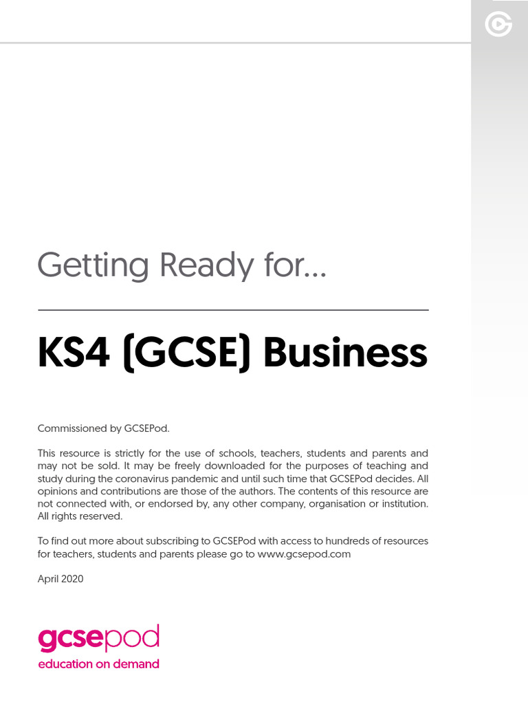 Getting Ready For KS4 GCSE Business | PDF
