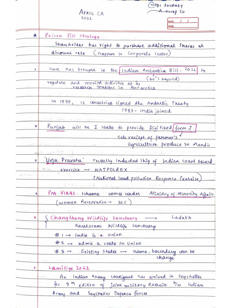 Cdsjourney Full Current Affairs Notes | PDF