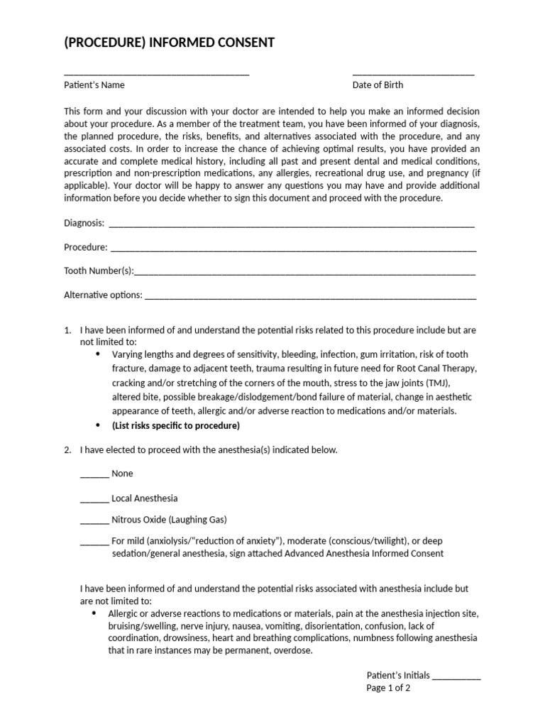 General Dentistry Informed Consent Template | PDF