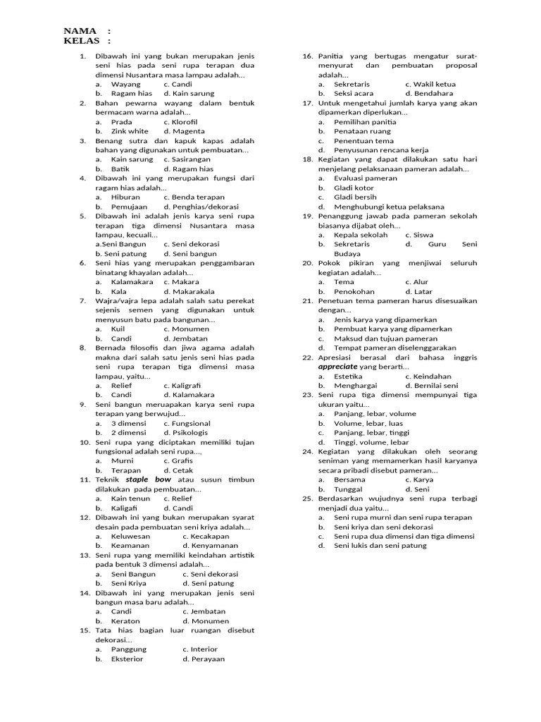 KTSP - Soal Latihan Kelas Viii Semester 2 (Seni Rupa) | PDF