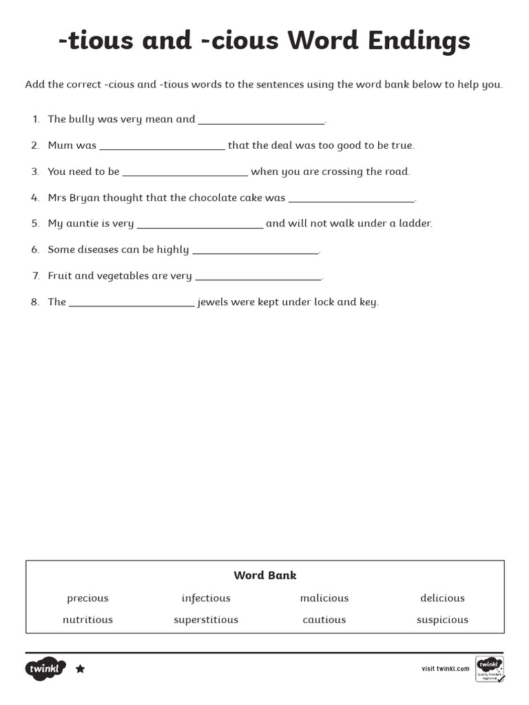 Tious and Cious Word Endings | PDF