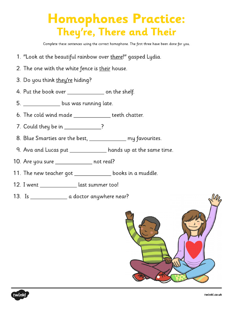 Homophones Practice Activity Sheet Theyre There Their | PDF