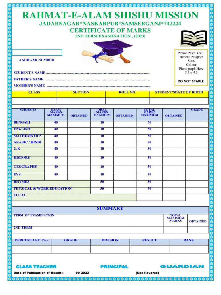 Marksheet Format Design Pdf