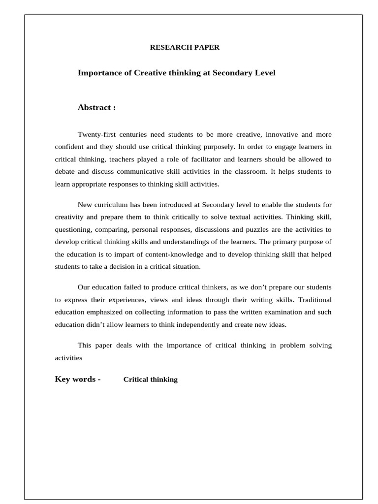 Research Paper - Creative Thinking | PDF