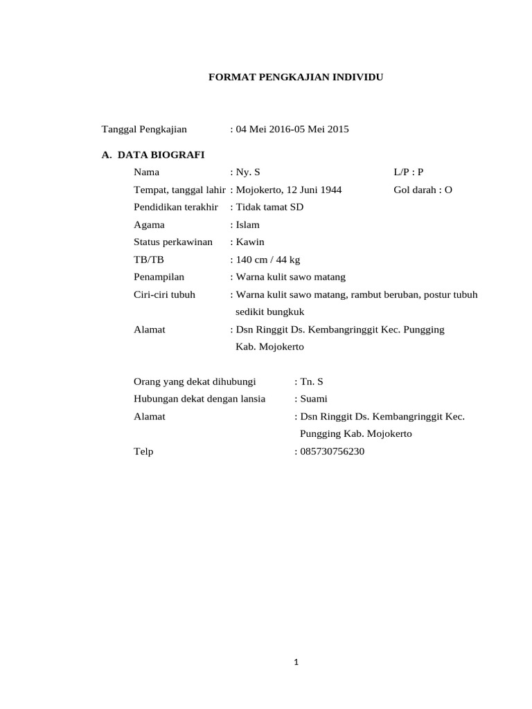 Format Pengkajian Individu Gerontik | PDF