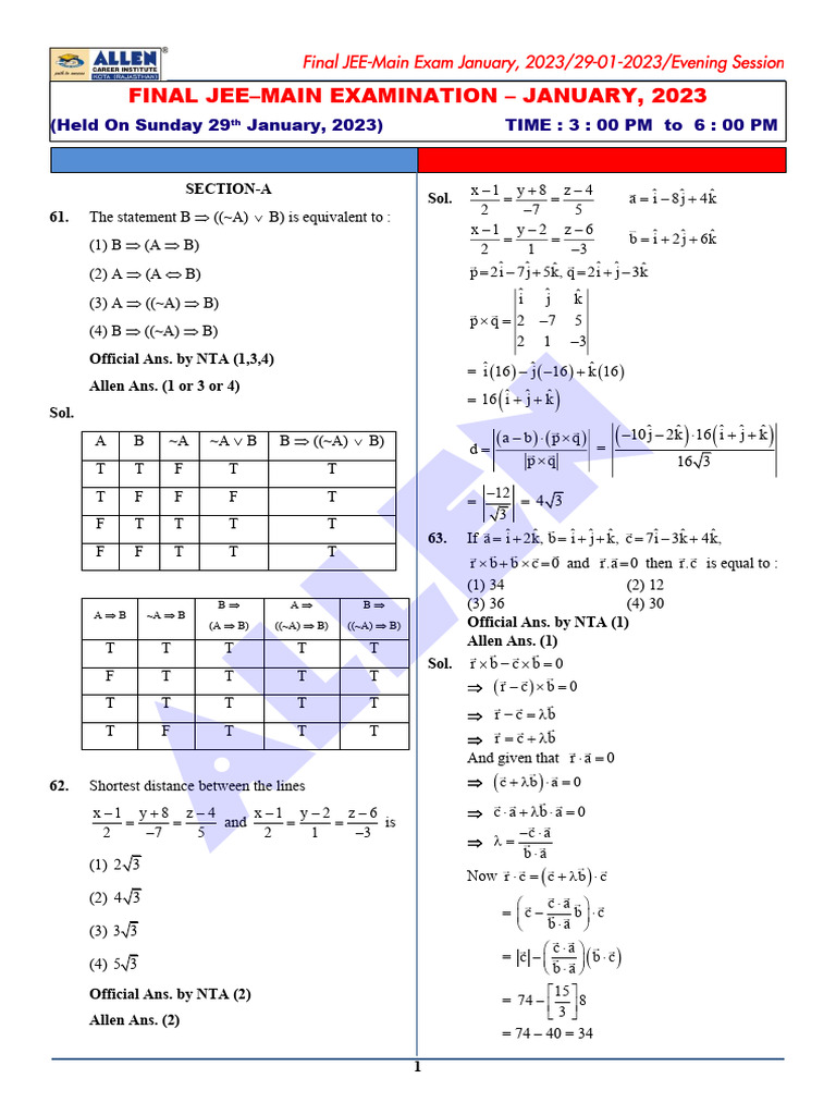 2901 Mathematics Paper+With+Solution Evening | PDF