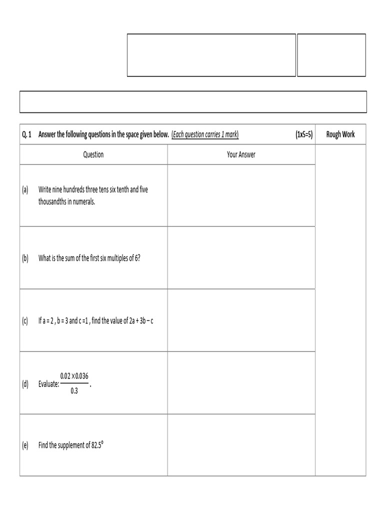 Sample Question PaperMath | PDF