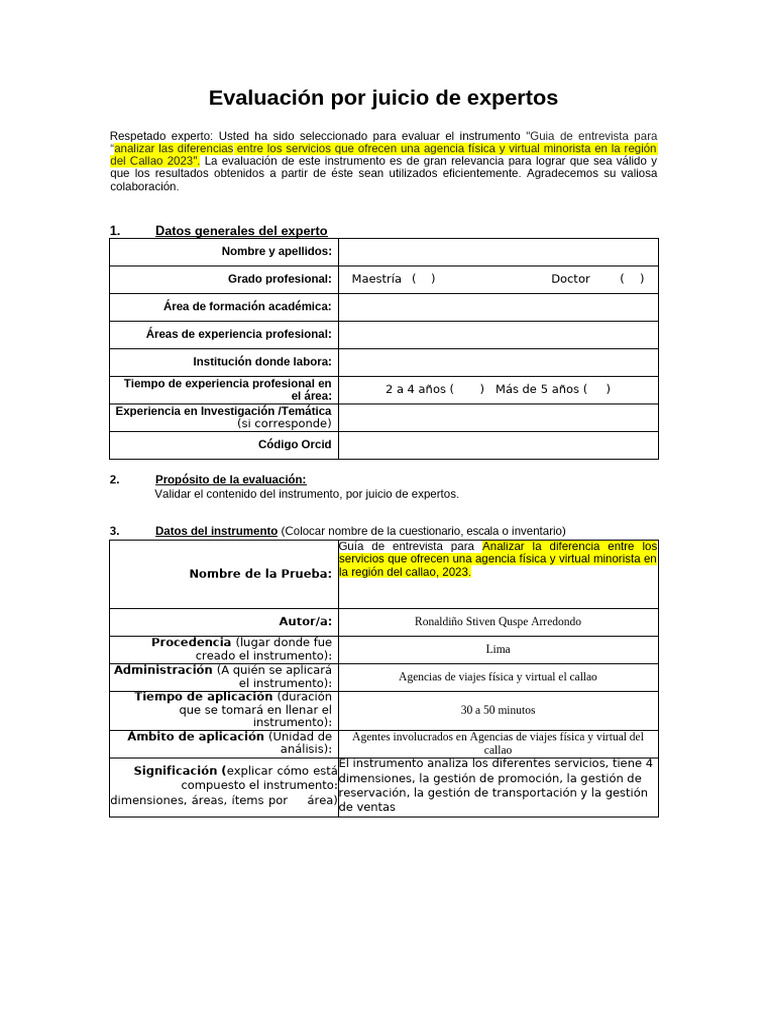 Evaluación Por Juicio de Expertos - MODELO | PDF