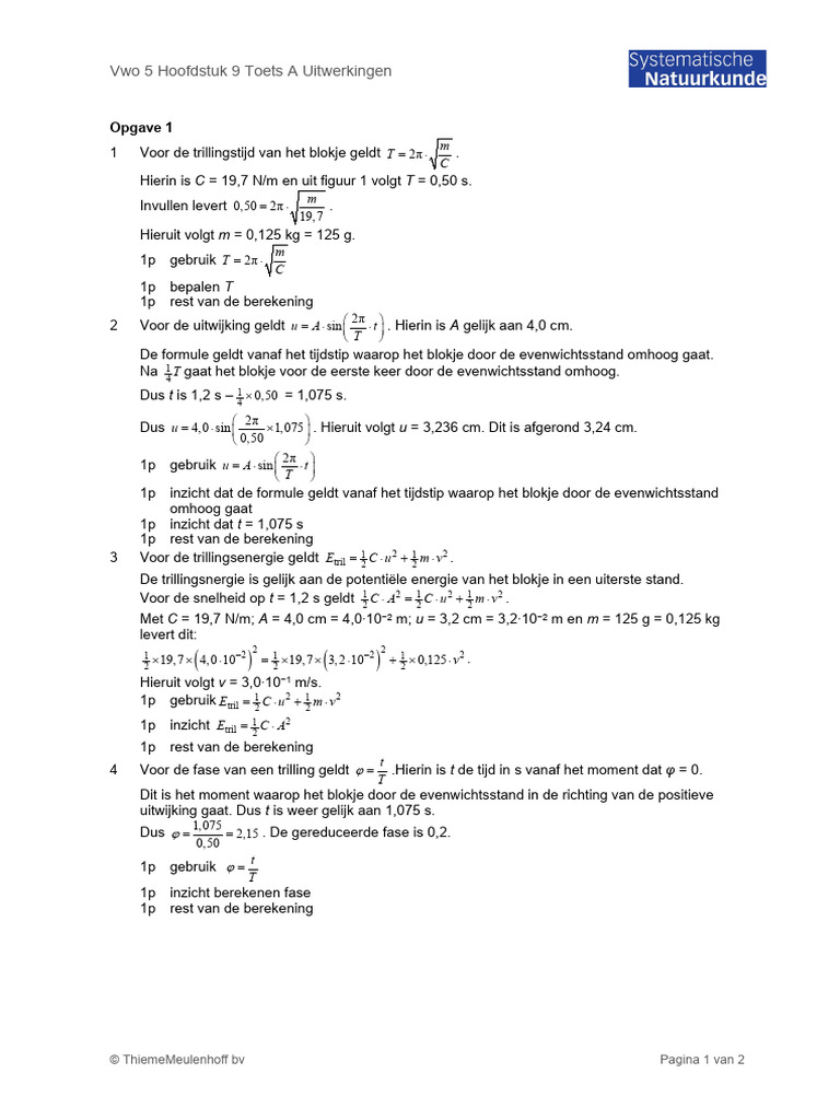 H9 Uitwerkingen Oefentoets | PDF