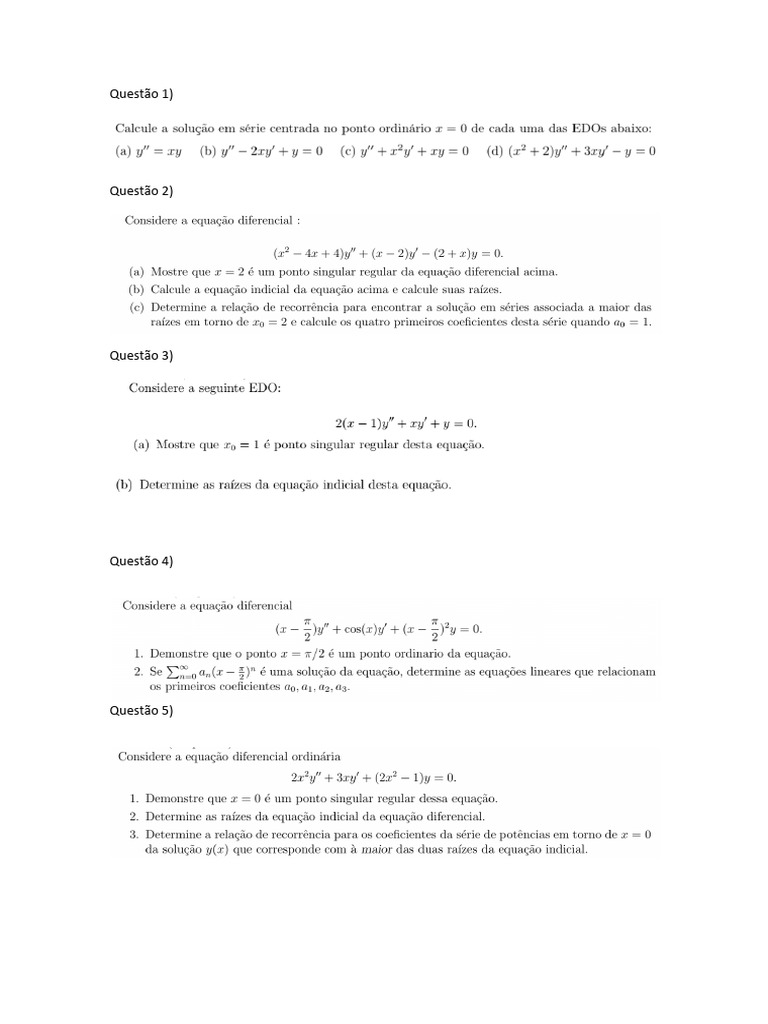 Lista de Exercícios Sobre EDO em Séries | PDF