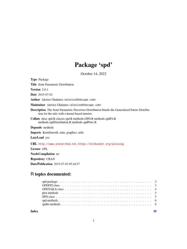 Package SPD': R Topics Documented | PDF