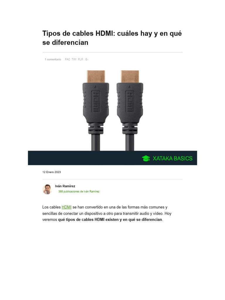 Tipos de Cables HDMI - Cuáles Hay y en Qué Se Diferencian | PDF