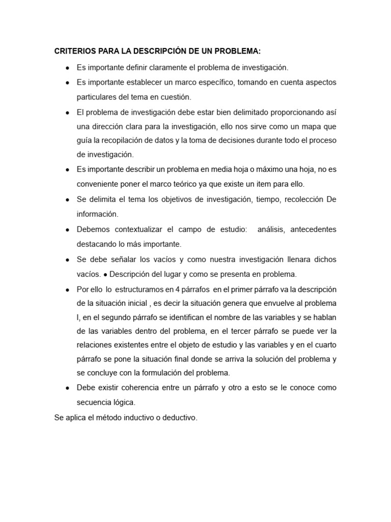 Criterios para La Descripción de Un Problema | PDF