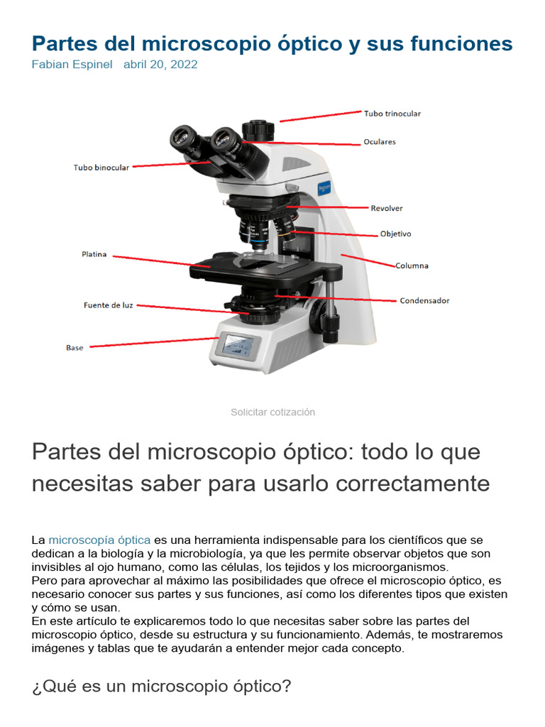 1.partes Del Microscopio Óptico y Sus Funciones | PDF | Óptica ...