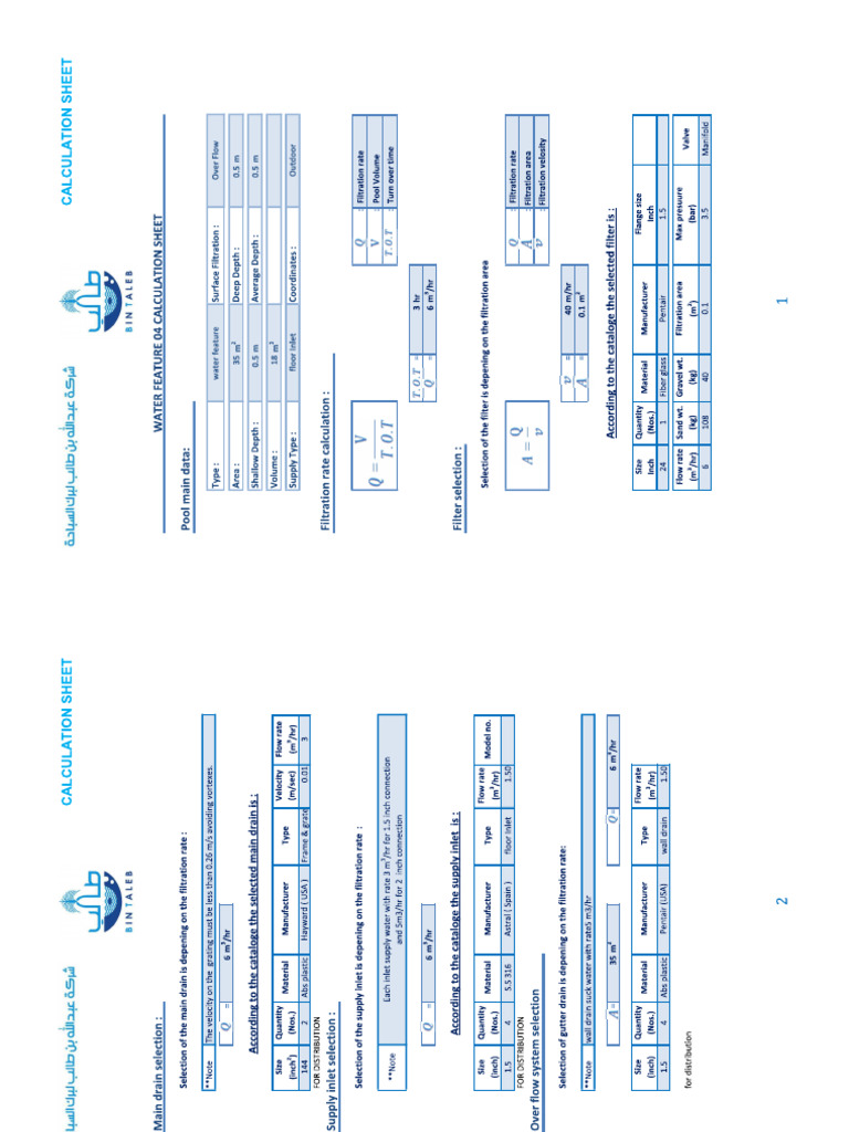 Water Feature Calculation | PDF