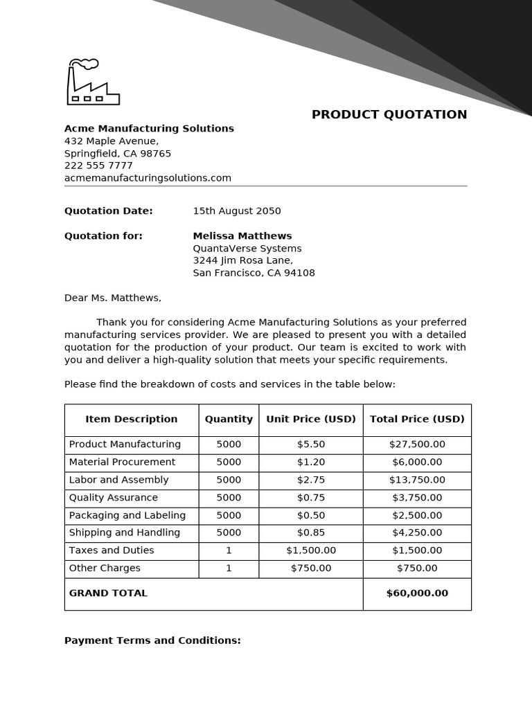 Product Quotation Template | PDF