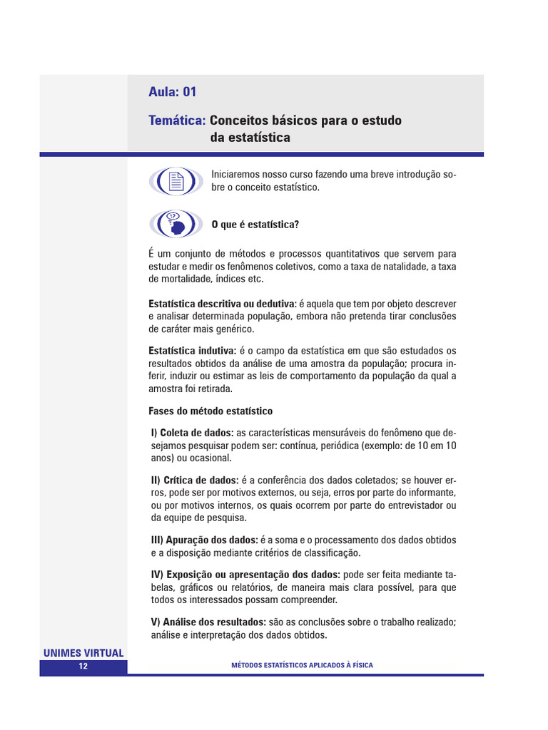 Aula Texto 01 - Conceitos Básicos para o Estudo Da Estatística | PDF