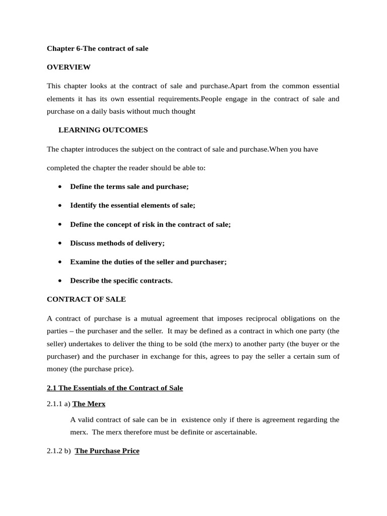 Essentials of the Contract of Sale | PDF | Business Law | Business