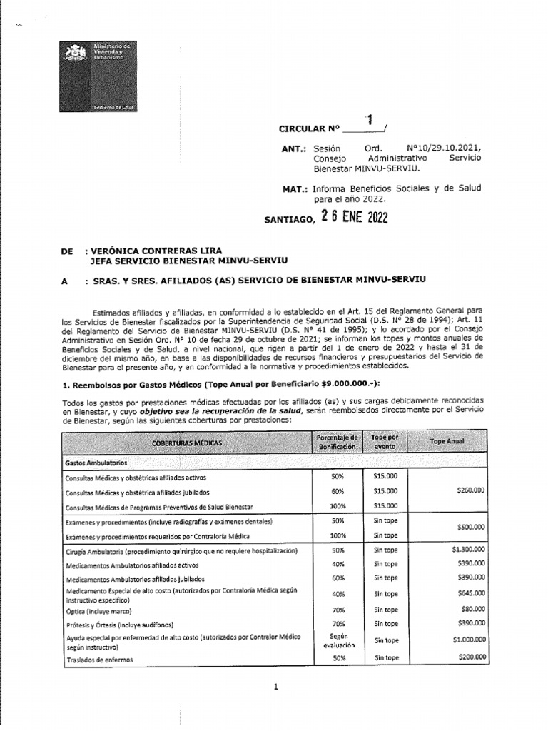 Circular N° 1, Beneficios 2022 | PDF