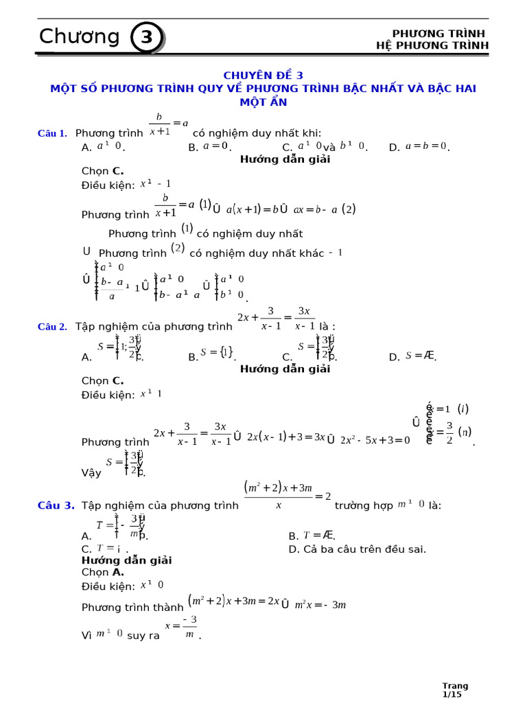 DS - C3 - Mot So Phuong Trinh Quy Ve Bac Nhat Va Bac Hai Mot An | PDF