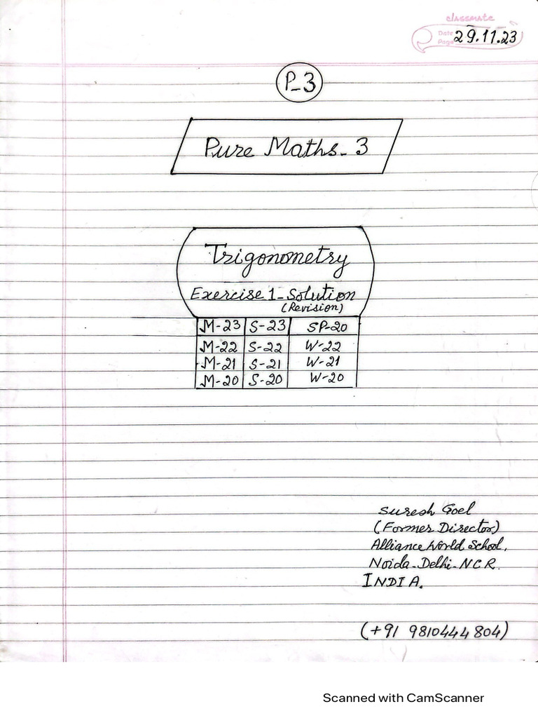P3 - Trigonometry Ex 1 - Solution (Revision) | PDF