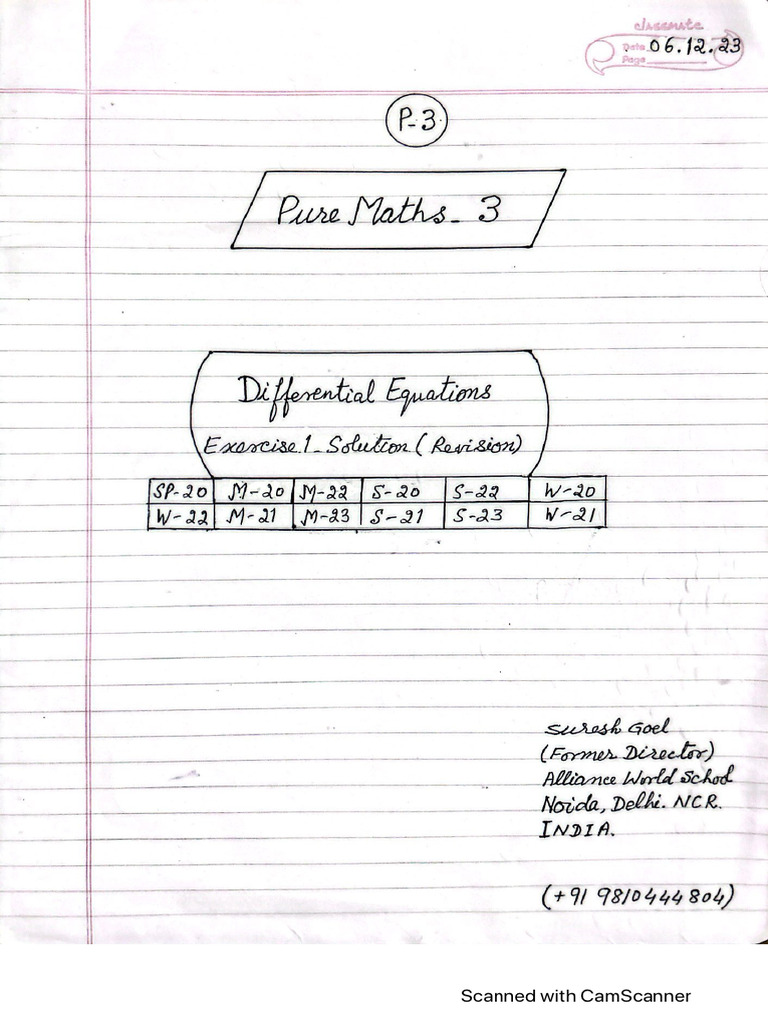 P3 - Differential Equations - Ex 1-Solu (Revision) | PDF