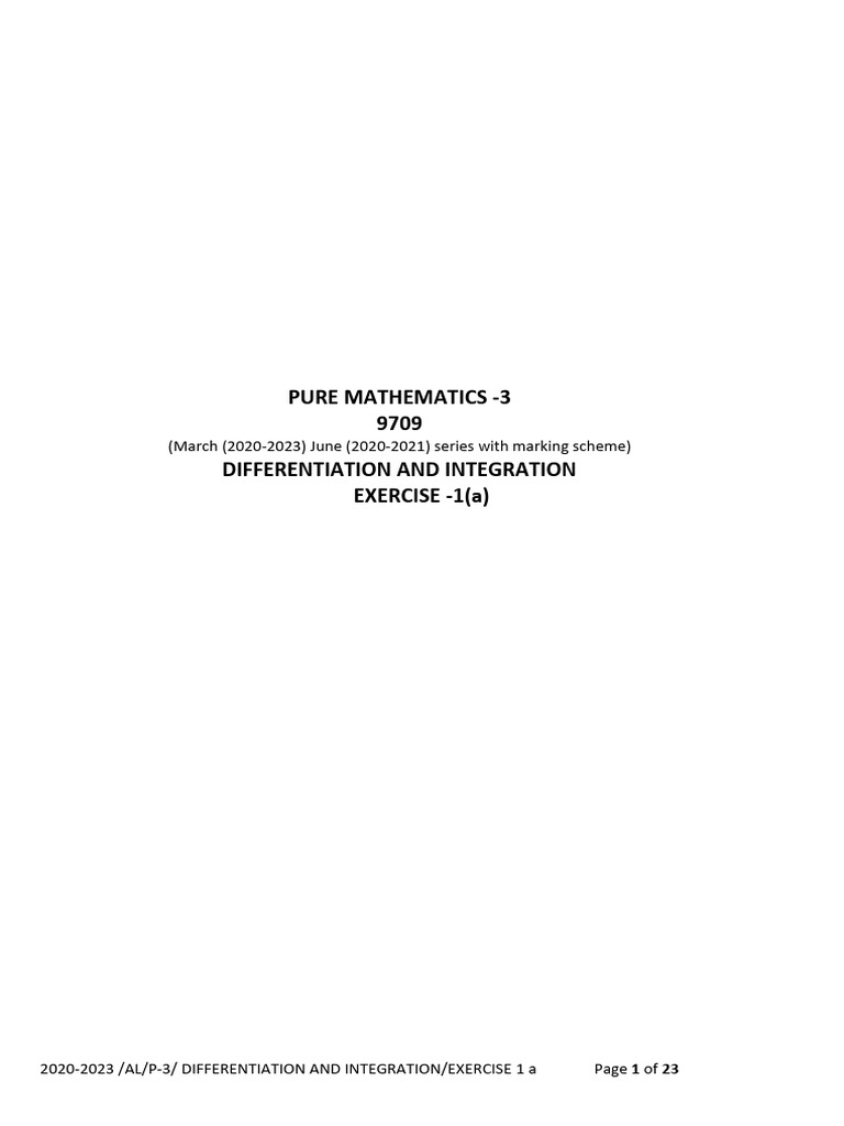 P3 - Differential and Integ Ex - 1 (A) With Ms | PDF