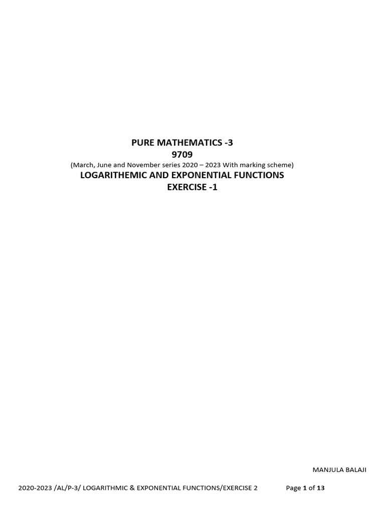 P3 - Exponential and Log Fn-Ex-1 (With MS) | PDF
