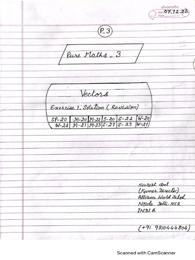 P3 Vectors Ex 1 Solu (Revision) | PDF
