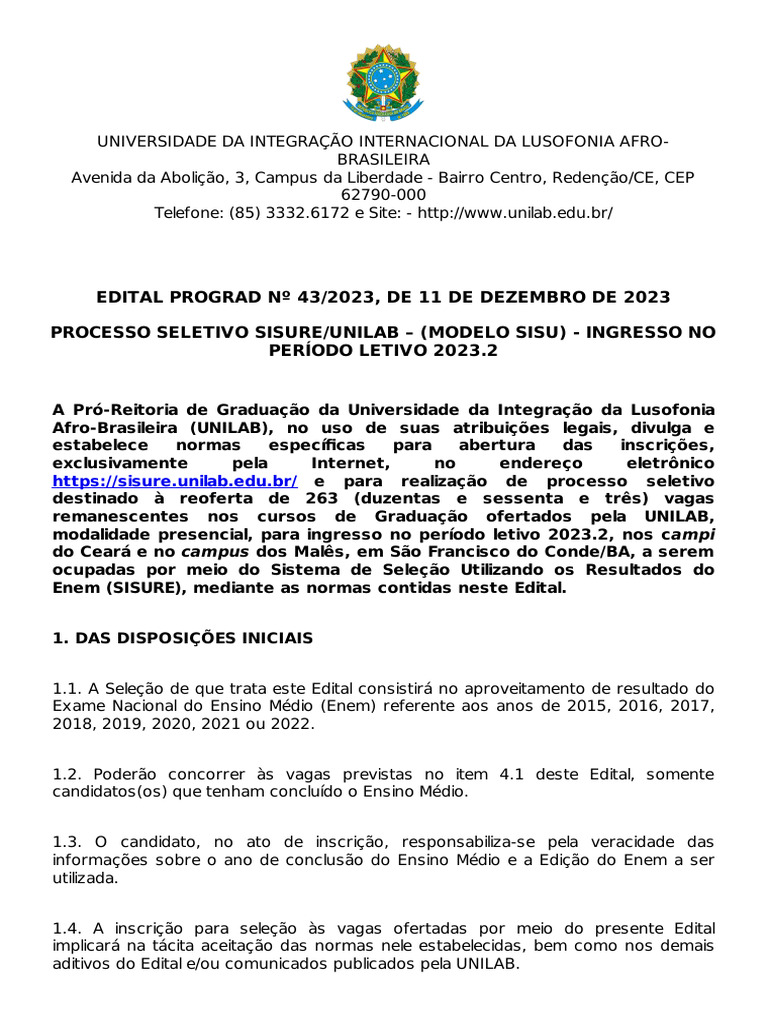 Edital - 43 - 23 (3) Unilab | PDF