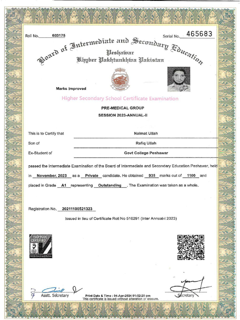 FSc Certificate | PDF